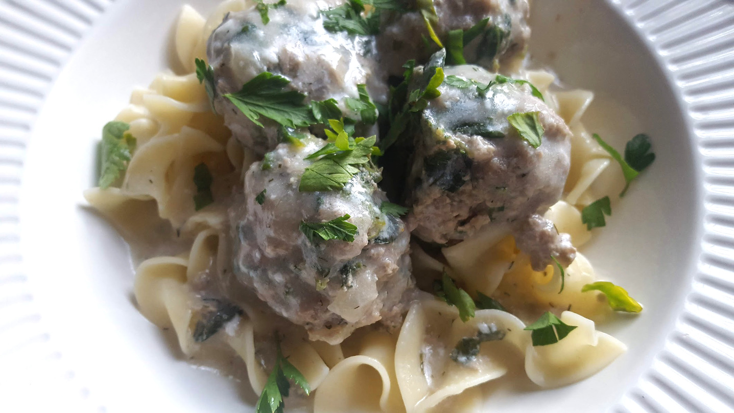 Swedish Meatballs with Spinach, Yogurt and Dill - Laura Rinke